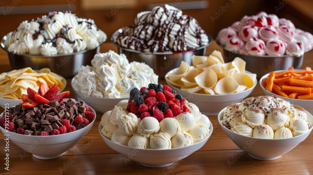 Ice Cream Sundae Bar, Set up an ice cream station with various toppings ...