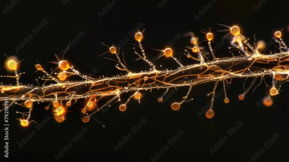 Detailed microscopic image of a single hypha showcasing the ...