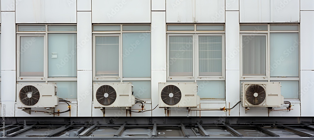Panoramic View of a Row of AC Outer Units on Rooftop: Ultrawide Banner ...