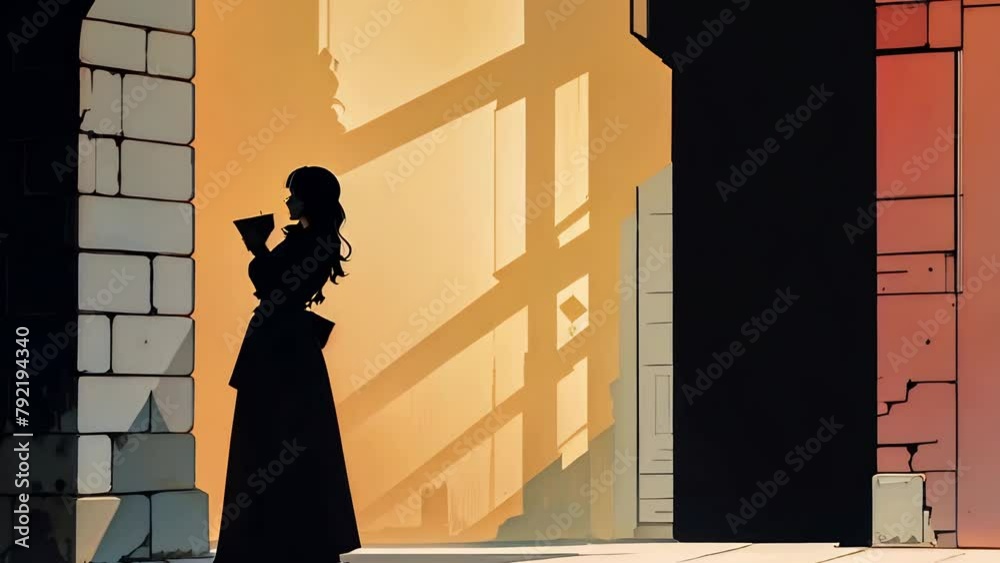 Woman Silhouette flickering shadows stretching in the style of ...