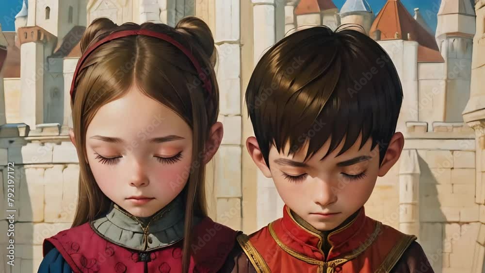 In a medieval palace a nine year old girl and an eight year old boy ...