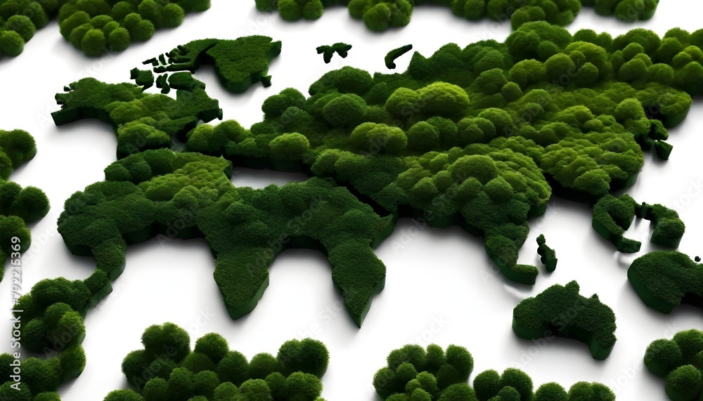 Green World Map- 3D tree or forest shape of world map isolated on white ...