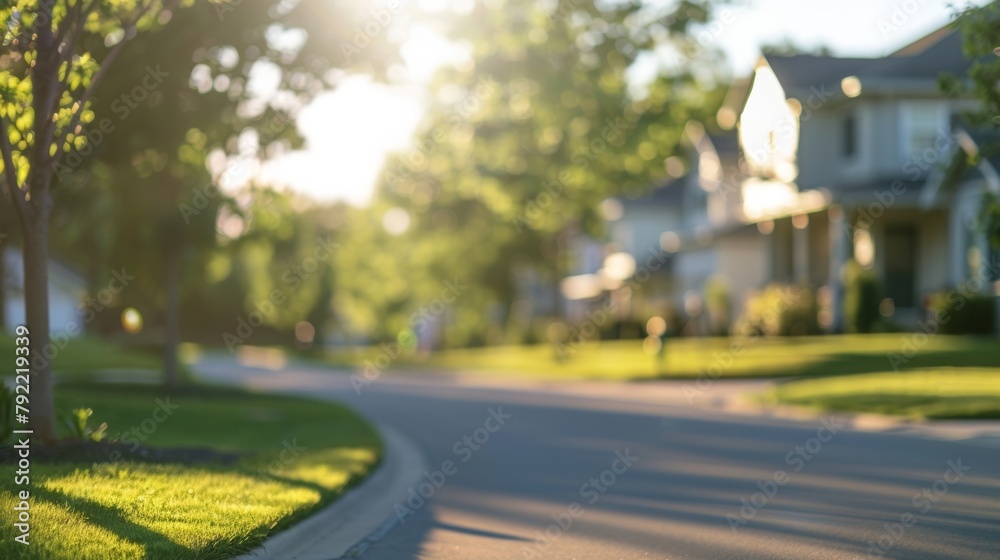 Blurred background of a serene neighborhood setting featuring rainwater ...