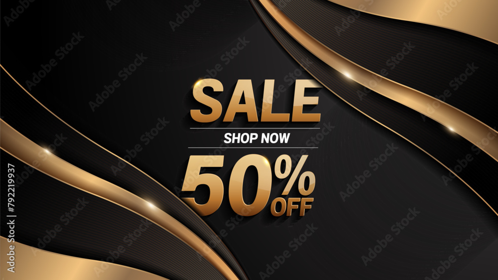50 percent off sale black gold background, luxury image abstract ...