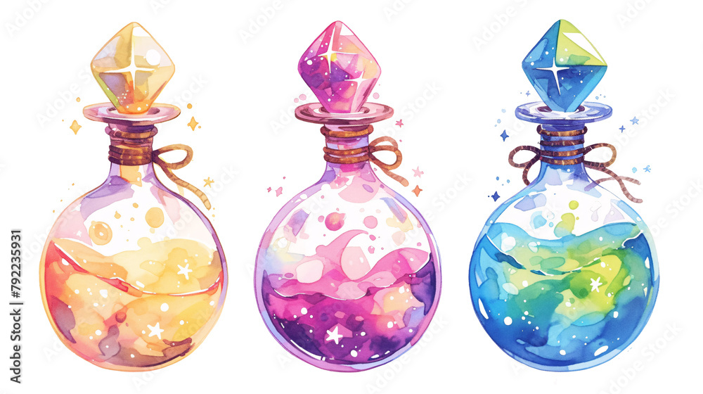 simple cute watercolor illustration of kawaii minimalist magic potion ...