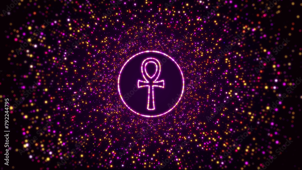 Digital Space Dark Shiny Purple Yellow Glowing Ankh, Key Of Life ...