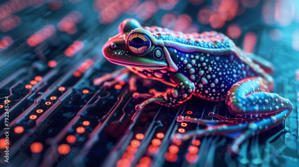 Big data visualization. A digital frog in flow information. Information aesthetic design ...