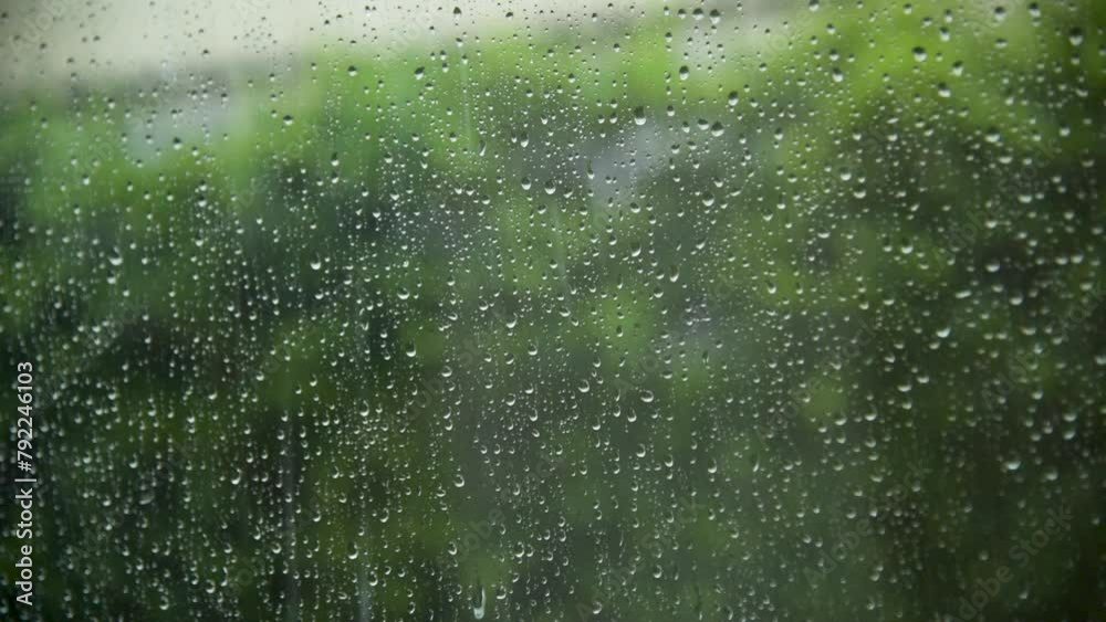 Raindrop on window green background aqua bubble texture. rainfall water ...