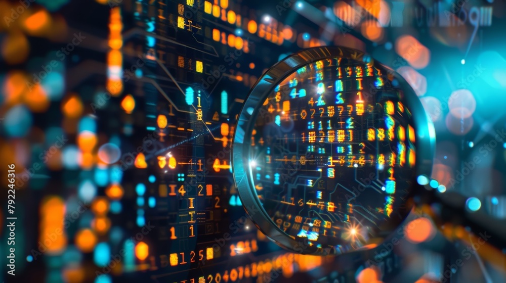 A magnifying glass zoomed in on a computer screen representing the ...