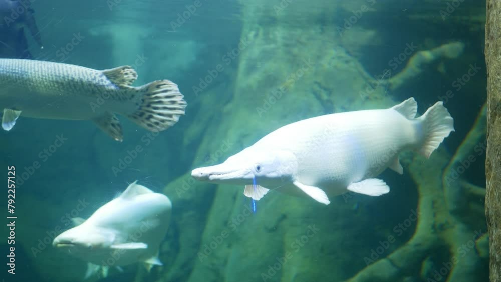 A rare Platinum snow white Alligator gar Atractosteus spatula while ...