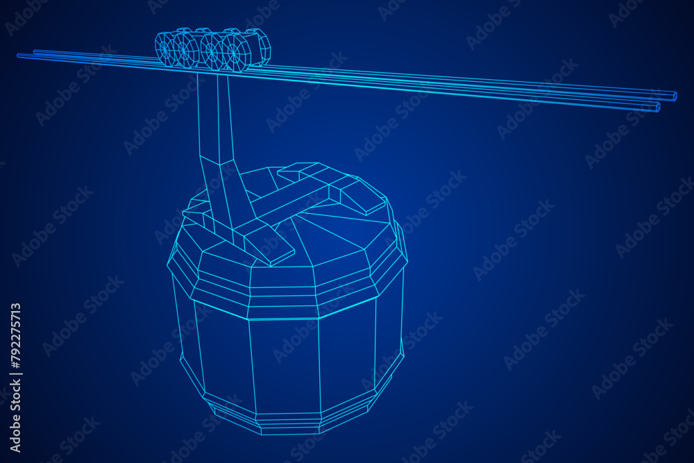 Cable car cabin gondola. Funicular simple cableway concept. Wireframe ...