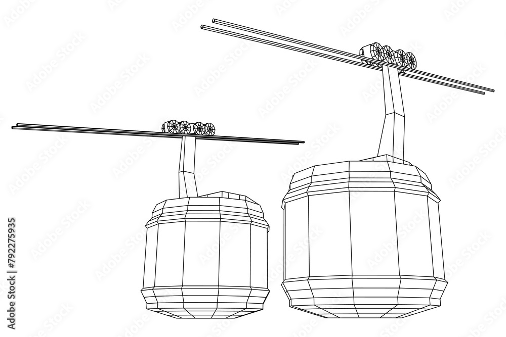 Cable car cabin gondola. Funicular simple cableway concept. Wireframe ...