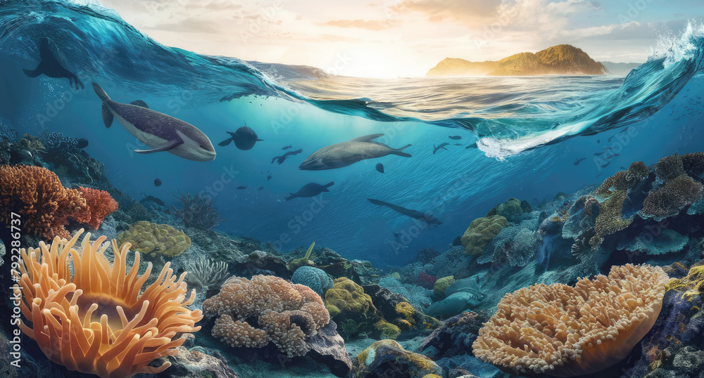 The underwater view to world oceans day. "On World Oceans Day, let's ...