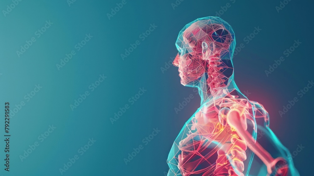 Human anatomical model. Pain, injury and inflammation of the shoulder ...