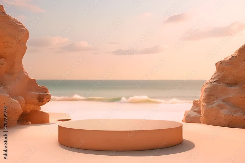Stone podium stand in Summer sand and tropical sea background, Empty ...