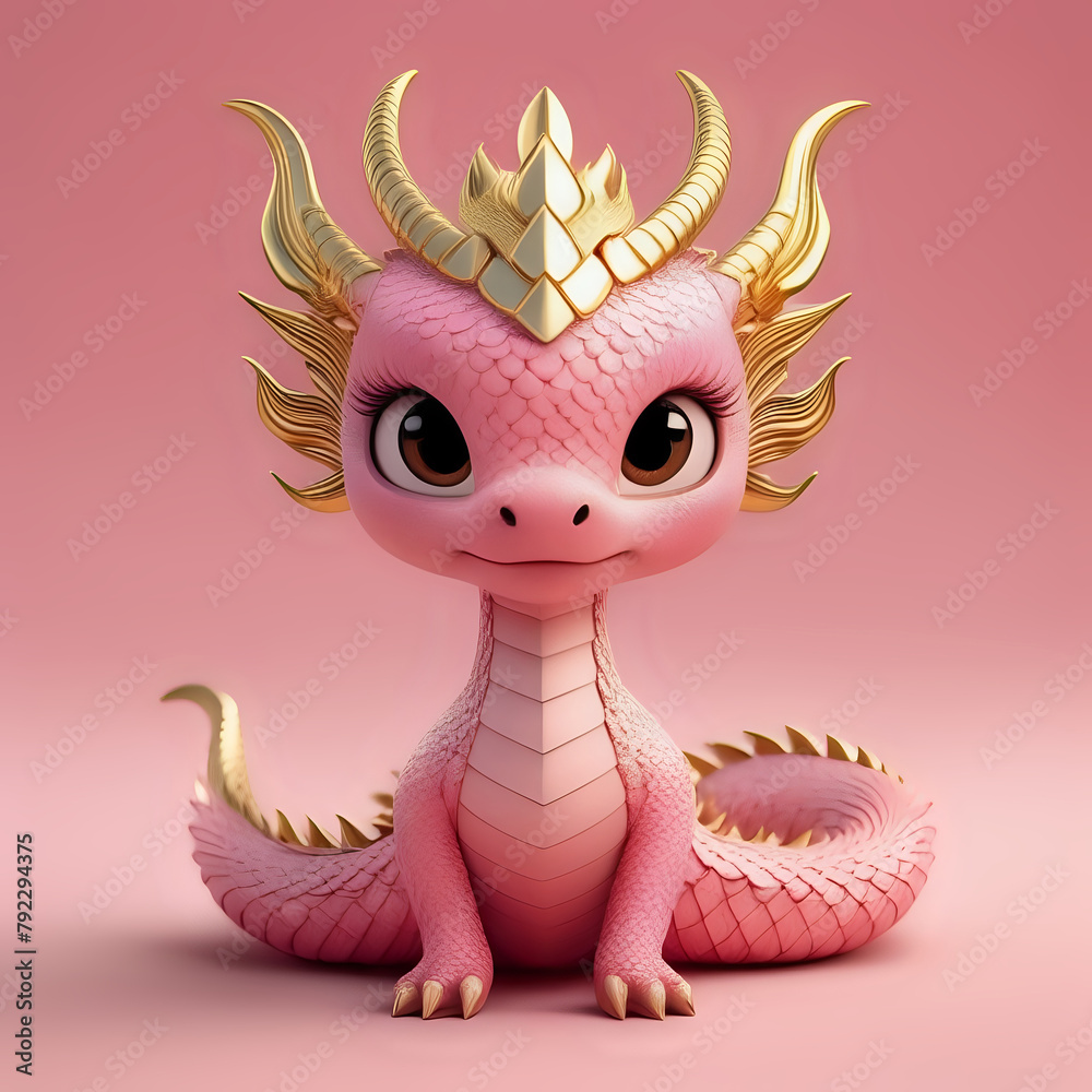 ภาพประกอบสต็อก cute Chinese dragon with pink body, diamond hair and ...