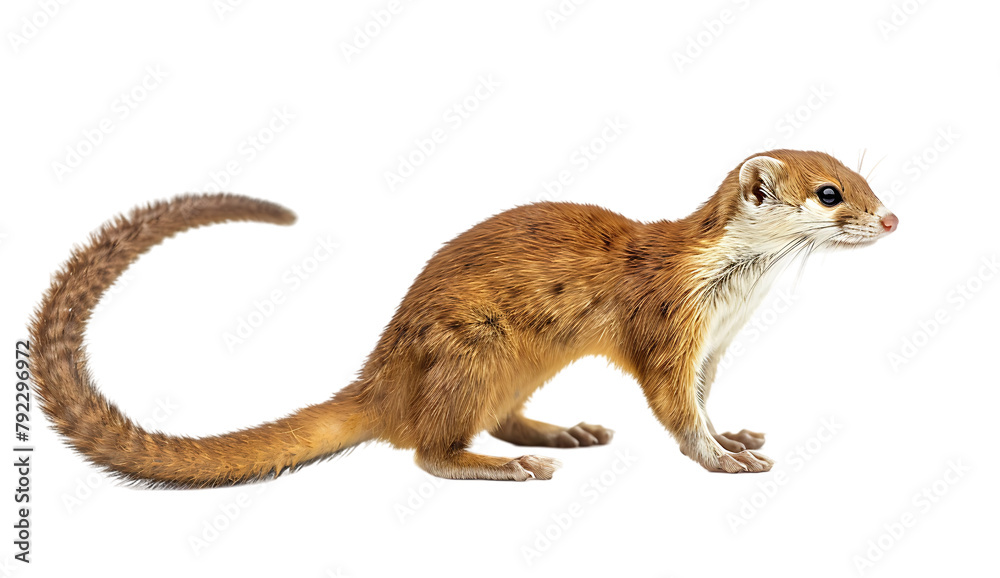 Full body side view of the weasel with long tail on white background ...