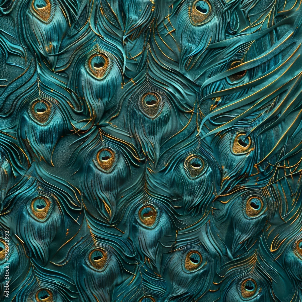 Richly textured background with peacock feathers pattern in blues ...