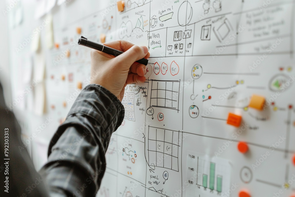 Close-up of a businessperson's hand drawing a sustainable business ...