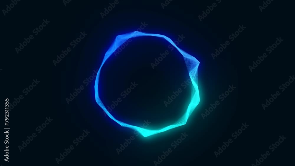 Animated neon blue chaotically rotating sphere frame. Random plexus of ...