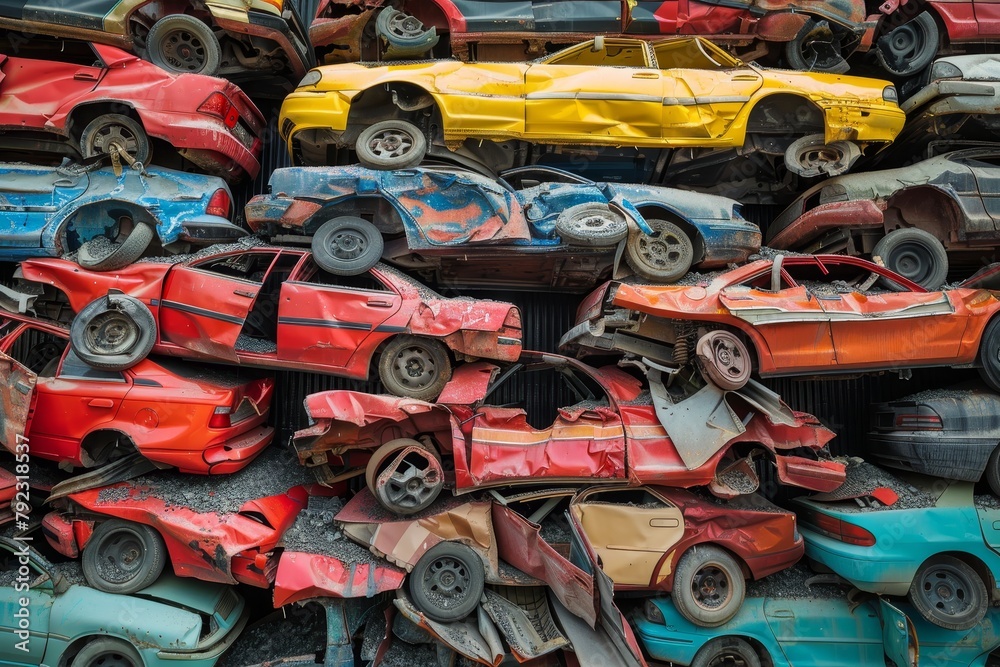 Compressed wrecked vehicles Stock Photo | Adobe Stock