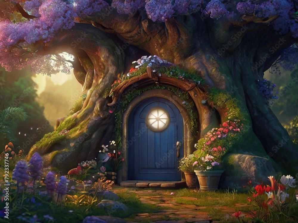 amazing fairy tale cabin of forest gnomes in the trunk of a huge tree ...