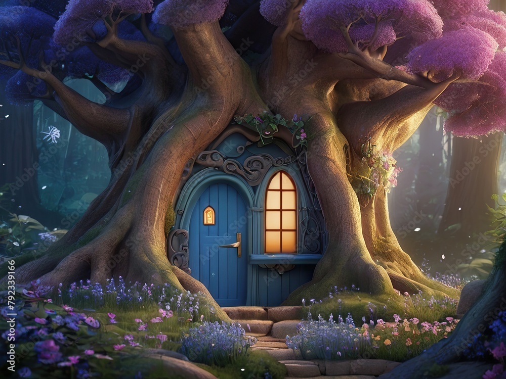 amazing fairy tale cabin of forest gnomes in the trunk of a huge tree ...