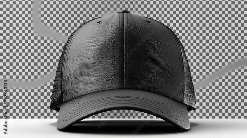 set of black front and side view hat baseball cap on transparent ...