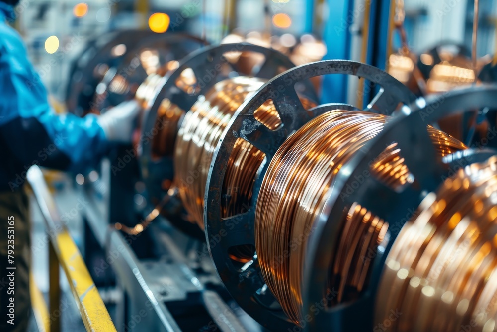 Manufacturing copper wire coils at a steel industrial plant Stock Photo ...
