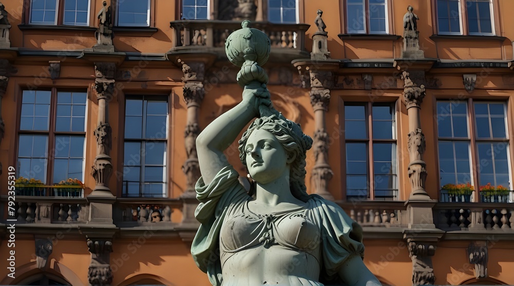 Banner with statue of Minerva, goddess of wisdom, war, schools, justice ...