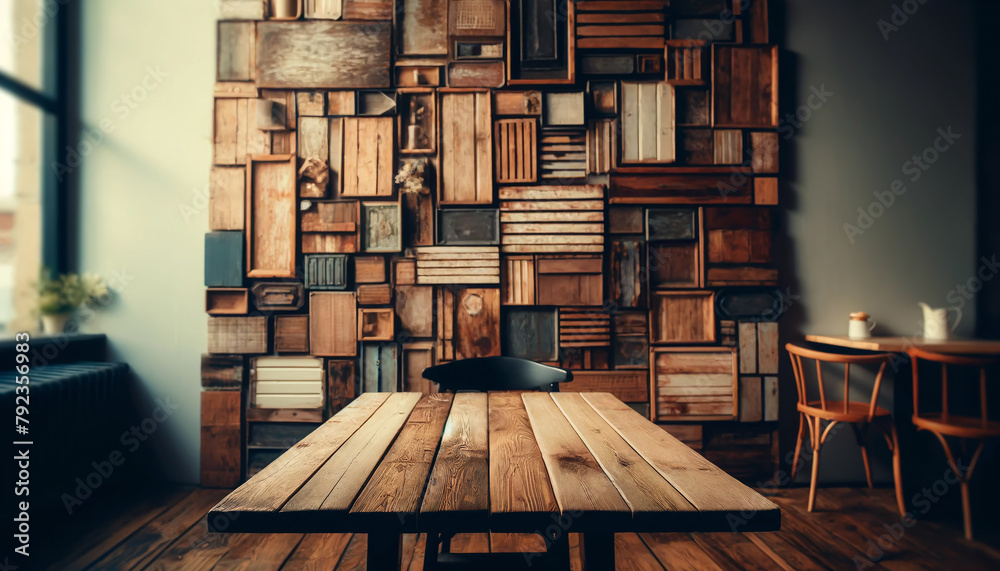Vintage wooden boards arranged in a charmingly haphazard way create a ...