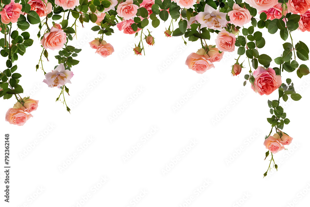 tropical climbing roses border hanging isolated on transparent ...