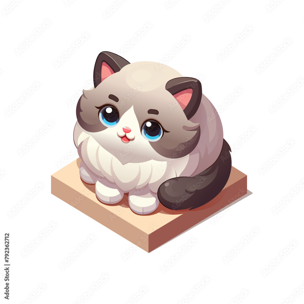 Isometric cute happy ragdoll kitten cat cartoon character design ...
