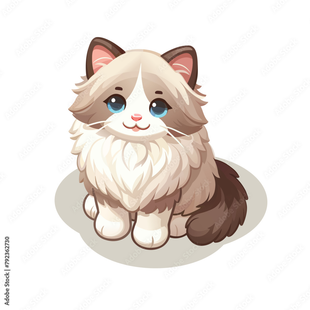 Isometric cute happy ragdoll kitten cat cartoon character design ...