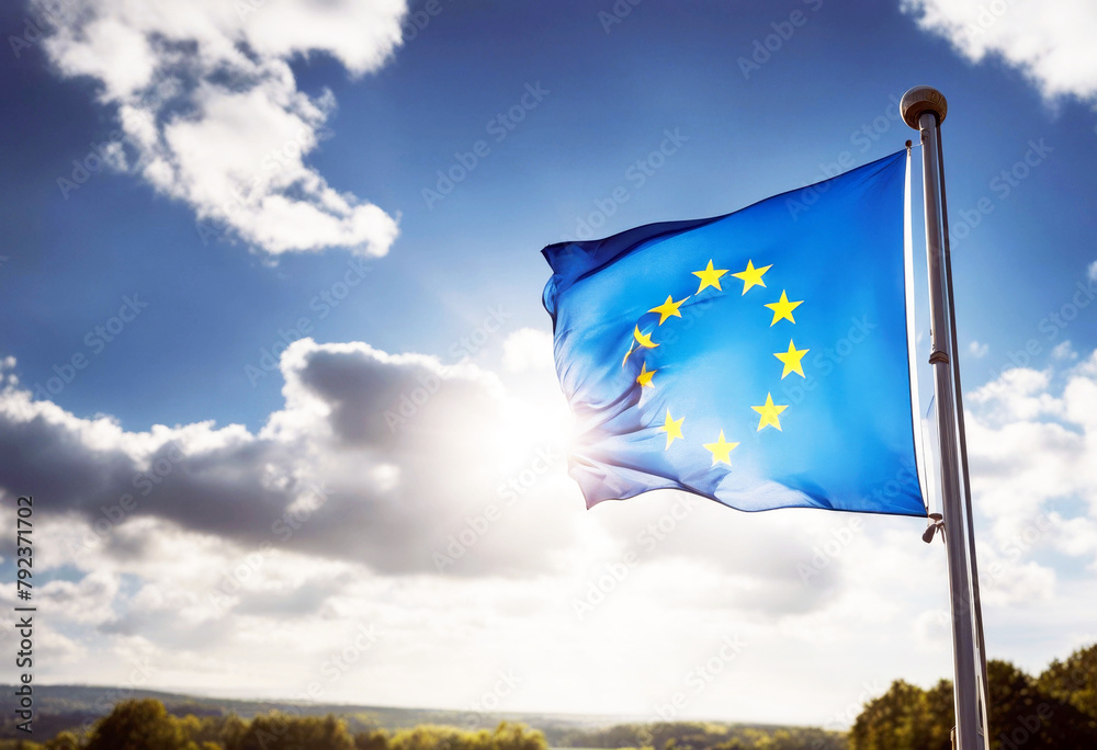 'closeup banner day sunny clouds sky flagpole wind waving Union ...