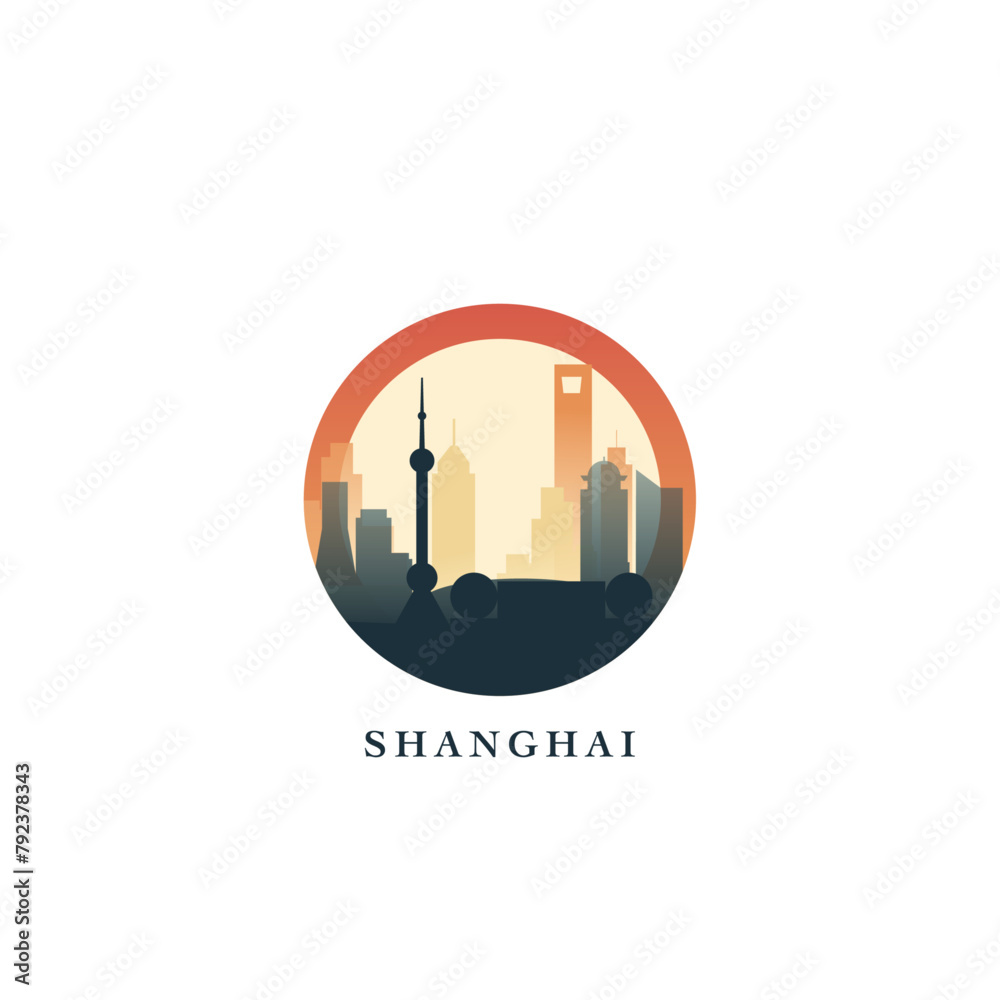 Shanghai cityscape, gradient vector badge, flat skyline logo, icon ...