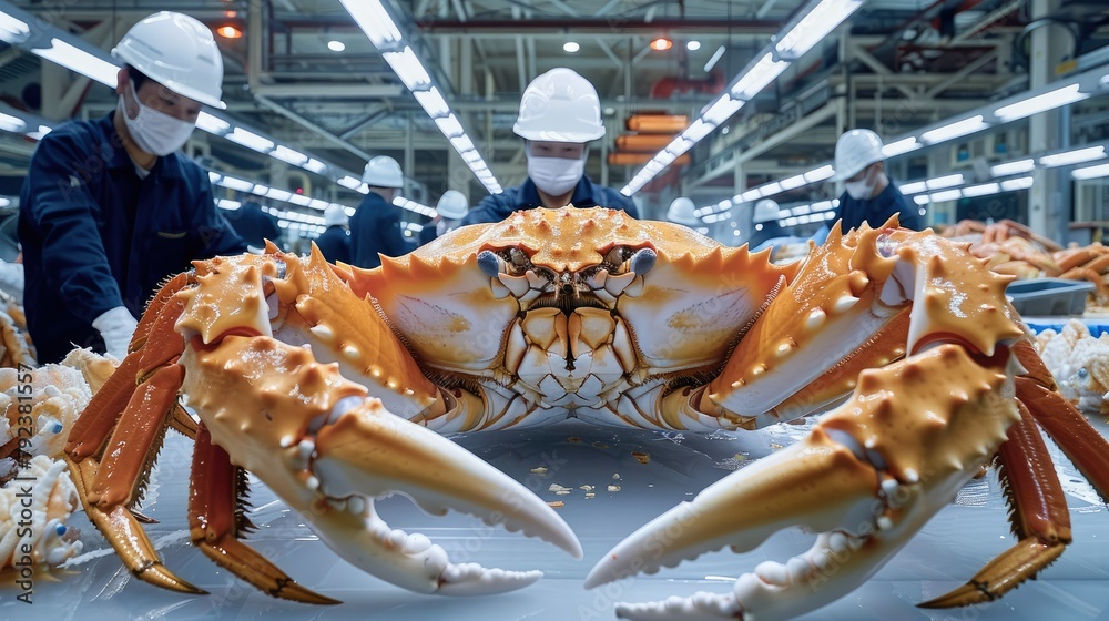 The legs of a giant king crab and the entire body of a giant king crab ...