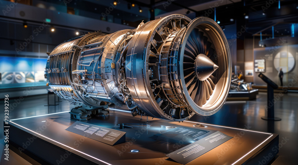 Cross-section of a jet engine profile, educative exhibition. Generative ...