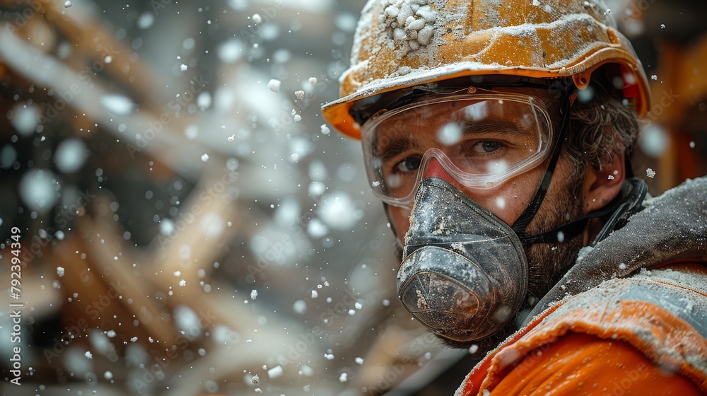 Professional construction workers wear high quality dust masks ...