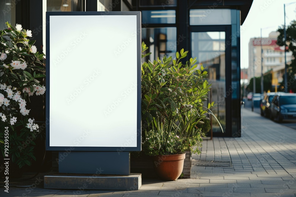 Mockup template of white outdoor advertising stand Clear street signage ...