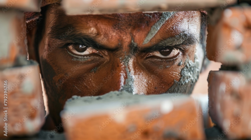A portrait of a bricklayer their work meticulously applying mortar and ...