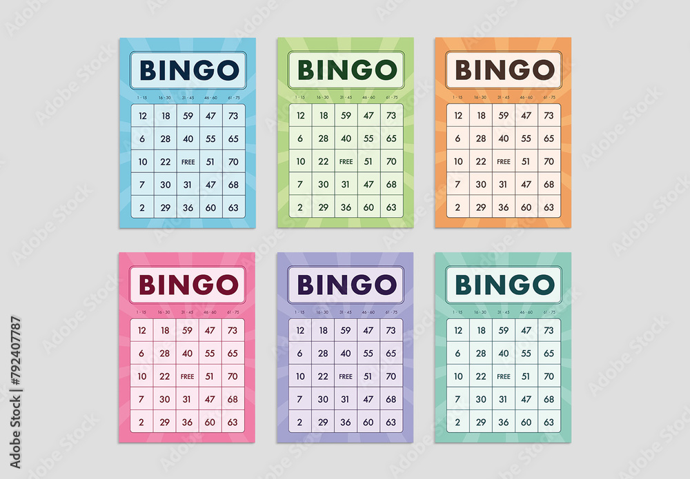 Colorful Bingo Cards Printable Layout Stock Template | Adobe Stock