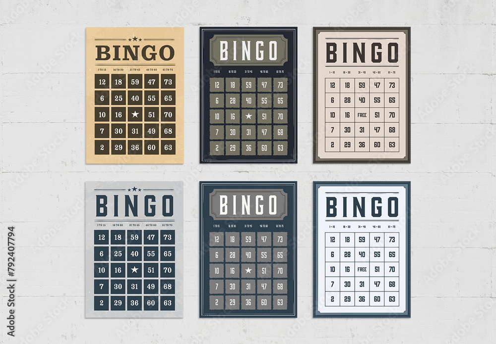 Vintage Printable Bingo Cards Layout Set Stock Template | Adobe Stock
