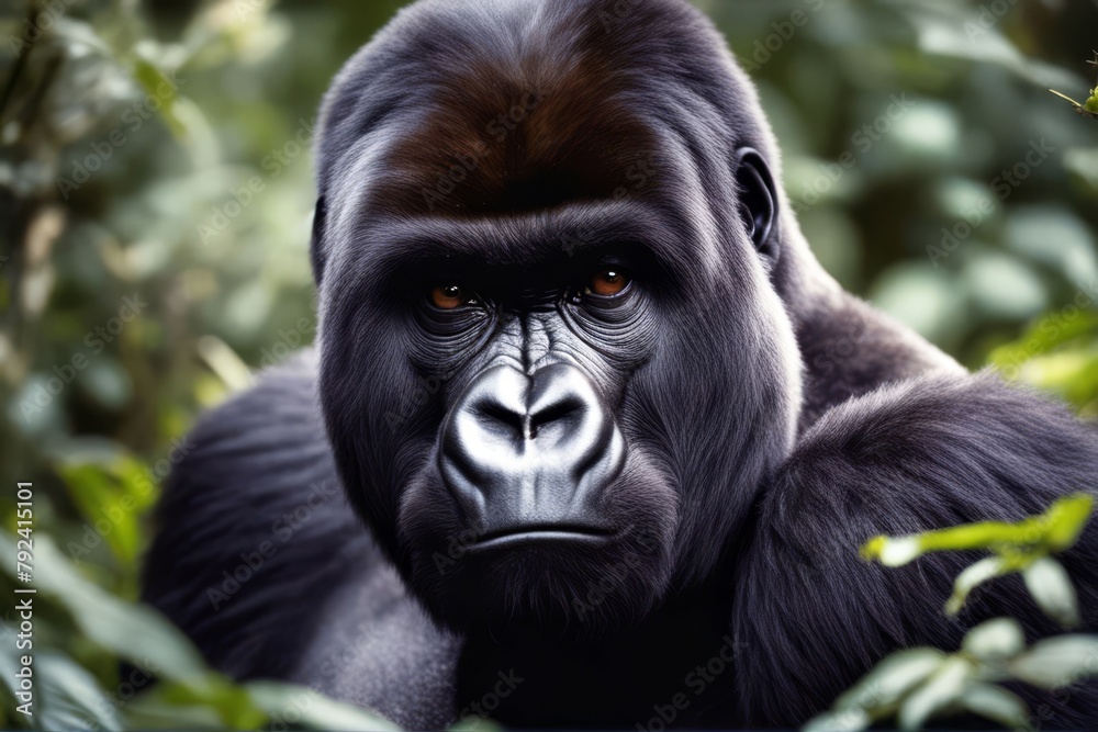 'mountain camera gorilla intently silverback looking rwanda congo ...