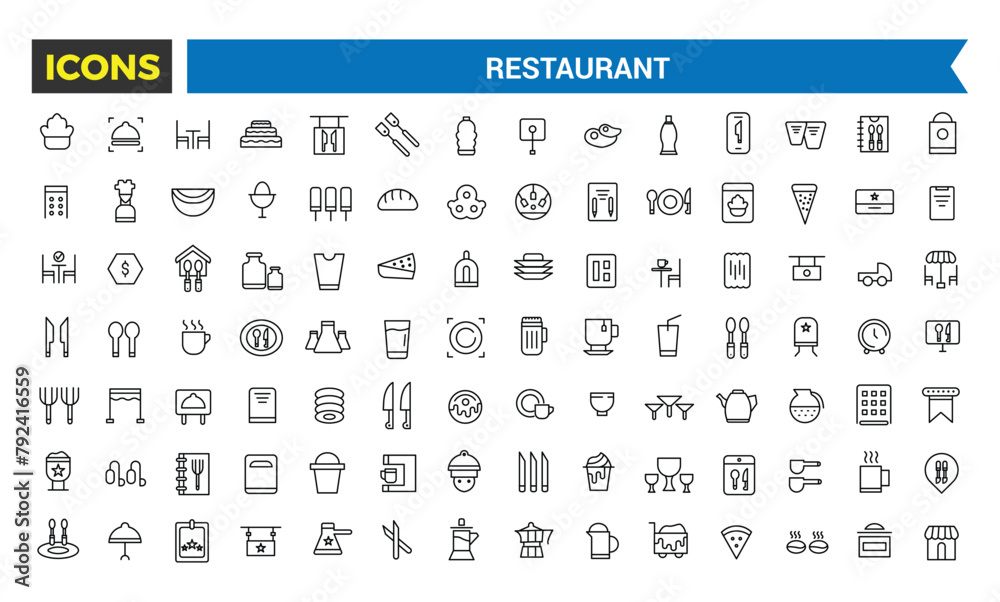 Restaurant Icons Set, Set Of Restaurant Food, Chef Hat, Alcohol ...