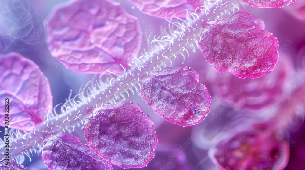 An image of pink and purple algae colonies growing on the surface of a ...