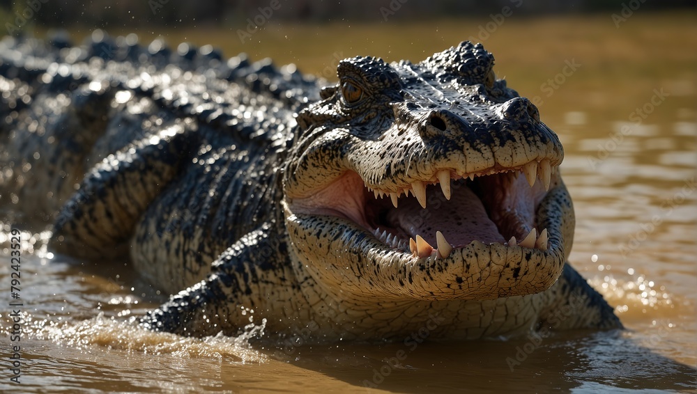 An 8k Genrative AI image shows a saltwater crocodile (Crocodylus ...
