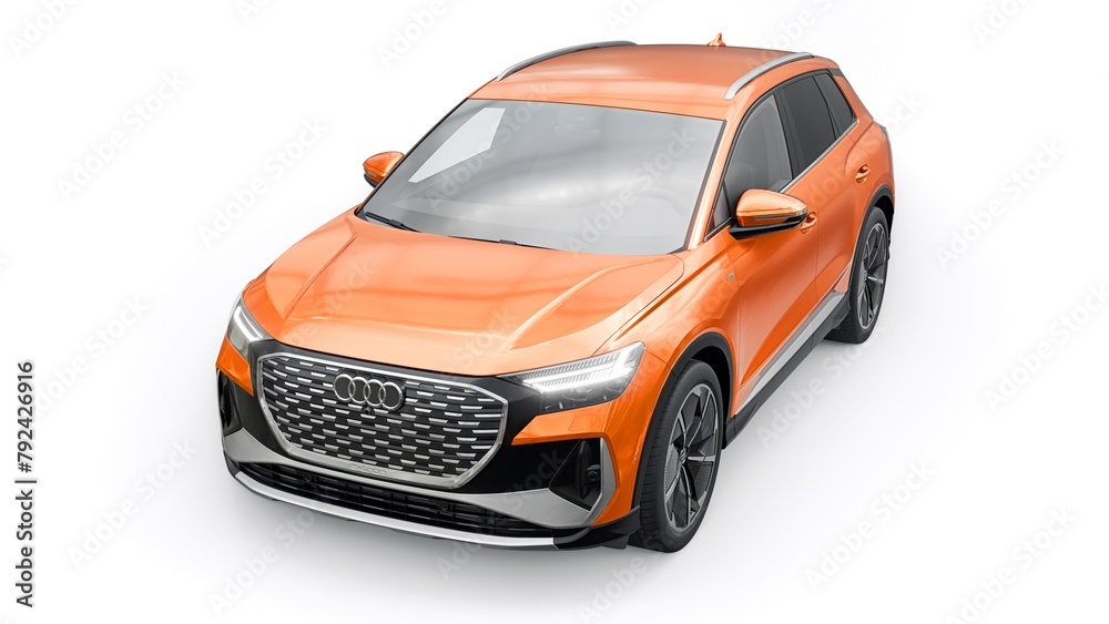 Berlin. Germany. March 11, 2024. Audi Q4 e-tron 2022. Orange modern ...