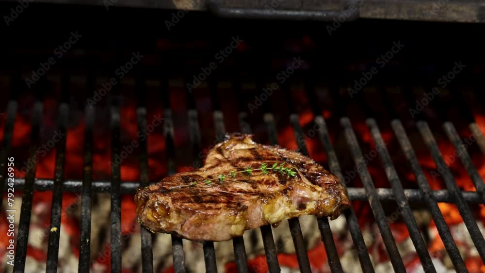 burning fire, coals, embers, in oven in restaurant.mixing smoldering ...
