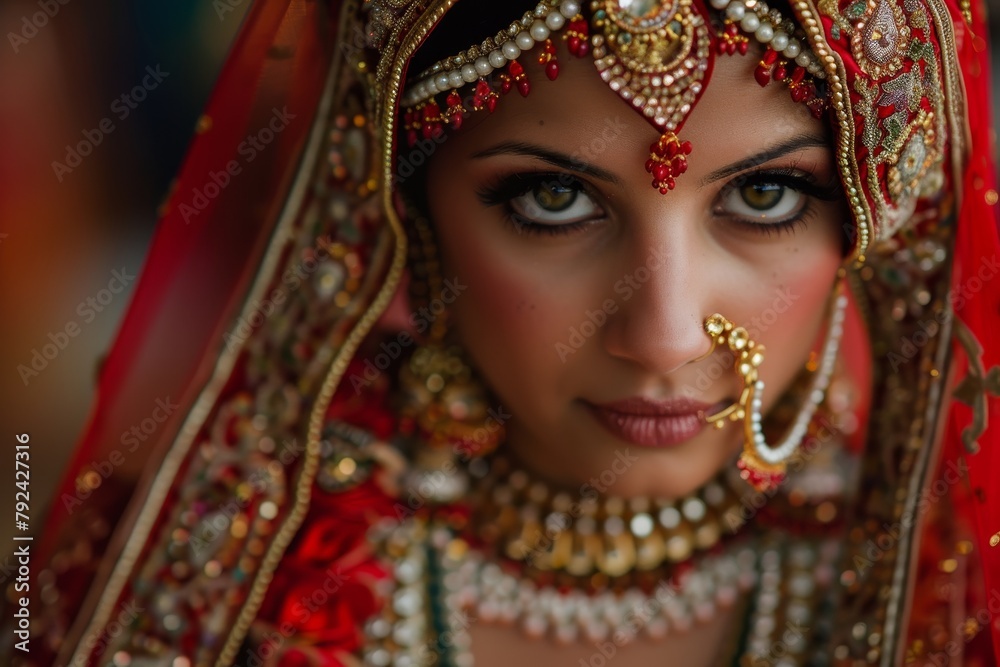 Traditional attire worn by a stunning Indian bride in a picture Stock ...